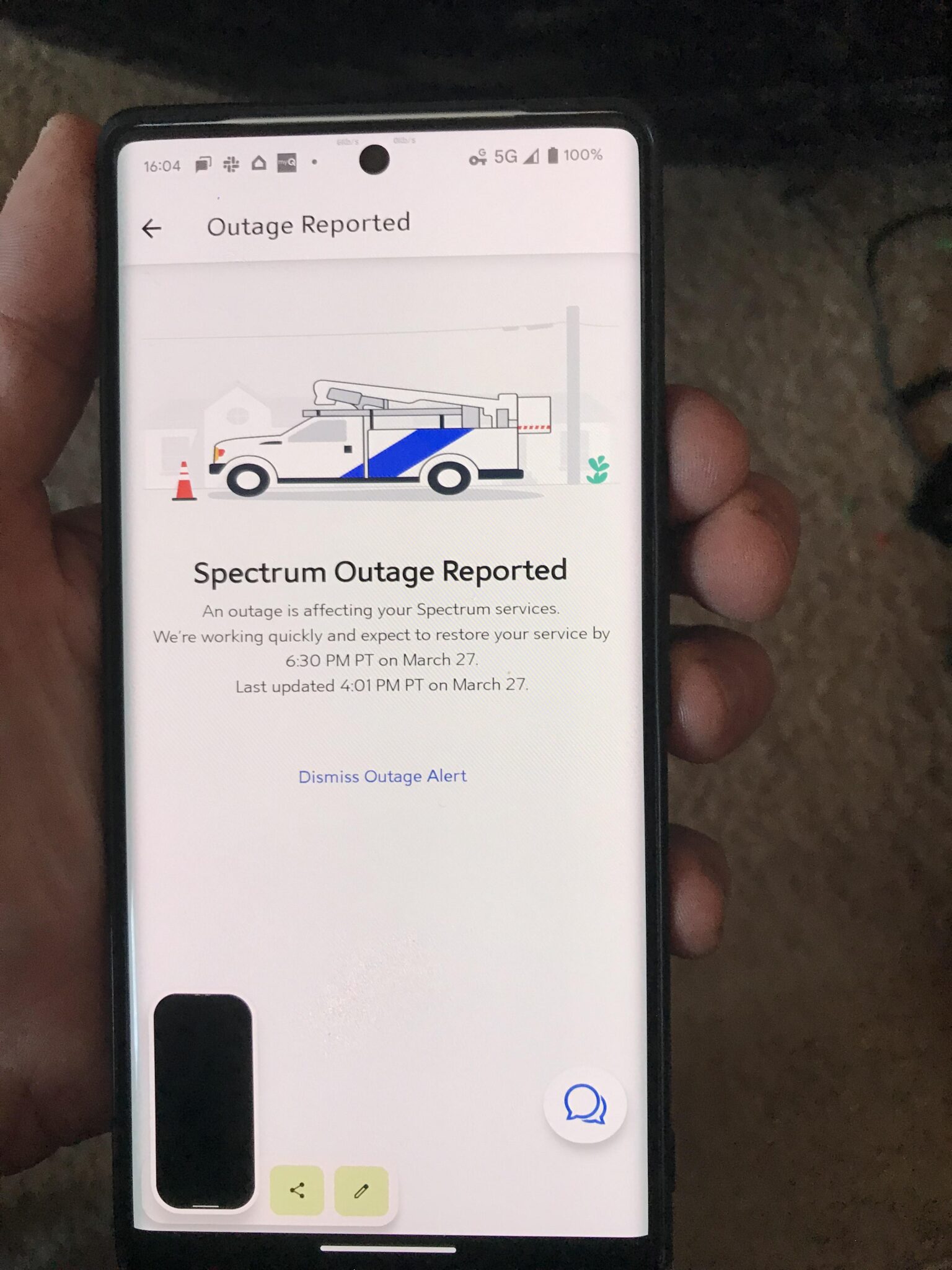 Screenshot Spectrum Outage App (2024)