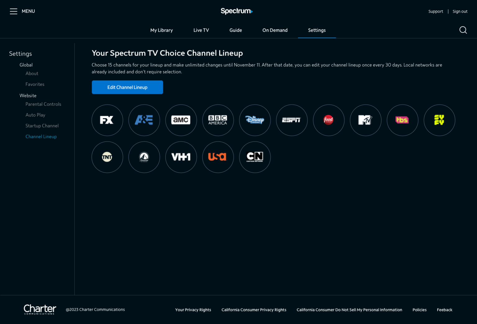 Spectrum Cable 15 Channel Package (2025)